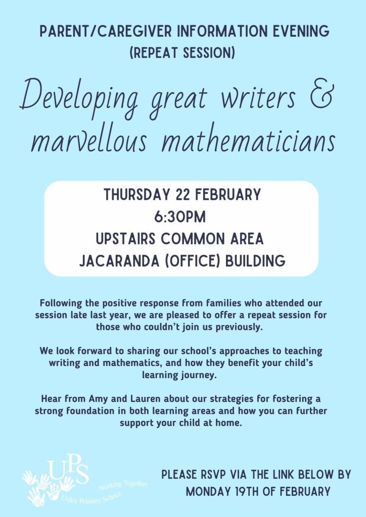Parent/caregiver Information Evening – Maths and Writing – Unley ...